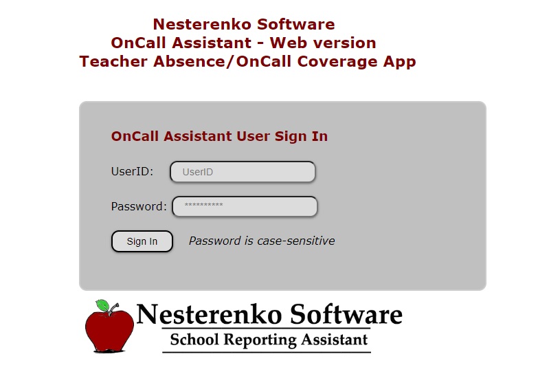 Nesterenko Software - Teacher OnCall Assistant - Web Version