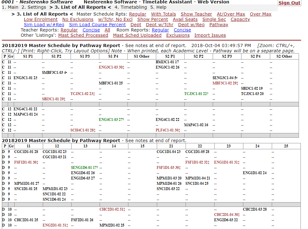Nesterenko Software - 'Web' Version - Secondary Master Schedule ...